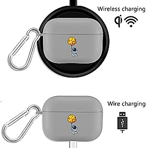 Cartoon Planet Astronaut Pattern Airpods Pro Case,Gray Design Cosmic Airpods Pro Cover Soft TPU Protective Compatible with Apple AirPods Pro Wireless Charging Case with Lanyard(Gray&Planet Astronaut)