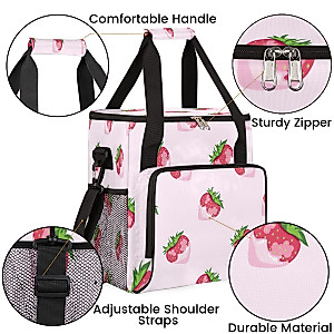 Pink Cute Strawberry Coffee Maker Carring Bag Travel Storage Tote Bag Compatible with Keurig K-Mini or K-Mini Plus Portable Single Serve Coffee Brewer Case with Pockets for K-cup Pods