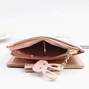 Chicmo Small Wallet for Women Girls, Bifold Slim PU Leather Multi Slots Card Holder Organizer Coin Purse Zipper with Tassel Pendants (Pink)