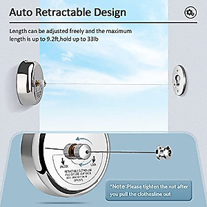 Retractable Clothesline, 304 Stainless Steel Clothes Line Dryer with Heavy Duty Adjustable Stainless Steel Rope String for Hanging Drying Bathroom, Laundry, Hotel, Indoor & Outdoor, 9.2 Feets