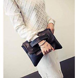 Yatemiole Womens Leather Envelope Clutch Handbag with Shoulder Strap (Black)