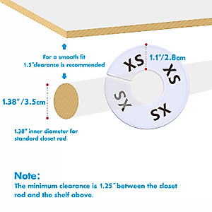 40 Pack Round White Plastic Clothing Size Closet Rack Dividers Hangers, Preprinted in 8 Sizes XXS, XS, S, M, L, XL, XXL, XXXL (Outer 3.5”, Inner Diameter 1.38”)