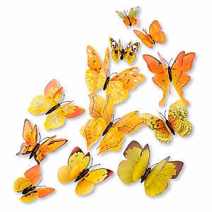 DaGou Mixed of 12PCS 3D Pink Butterfly Wall Stickers Decor Art Decorations¡­ (Yellow)