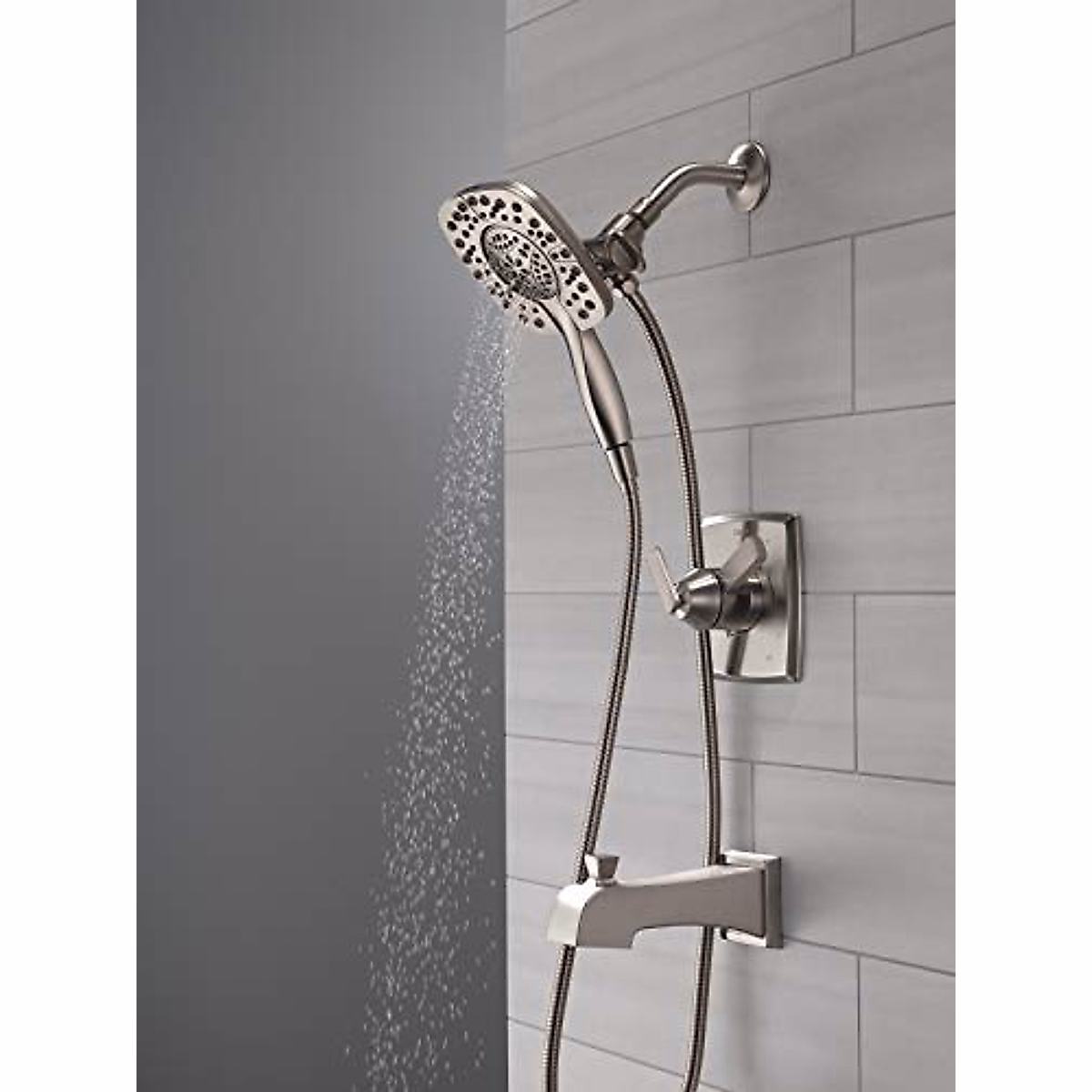 Delta Faucet Ashlyn 17 Series Dual-Function Tub and Shower Trim Kit with 2-Spray Touch-Clean In2ition 2-in-1 Hand Held Shower Head with Hose, Stainless T17464-SS-I (Valve Not Included)