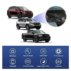 Fitcamx 4K DVR Dashcam Car Camera Video Recorder Compatible with Ridgeline 2020-2023/ Compatible with Pilot 2016-2022/ Passport 2019-2023 (Color : DZ-0337, Size : 4K Dual Cam 128GB)