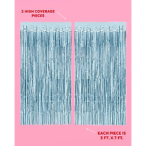 xo, Fetti Party Decorations Matte Blue Fringe Foil Curtain - Set of 2 | Bachelorette Bridal Shower Backdrop, Wedding, Birthday Photo Booth