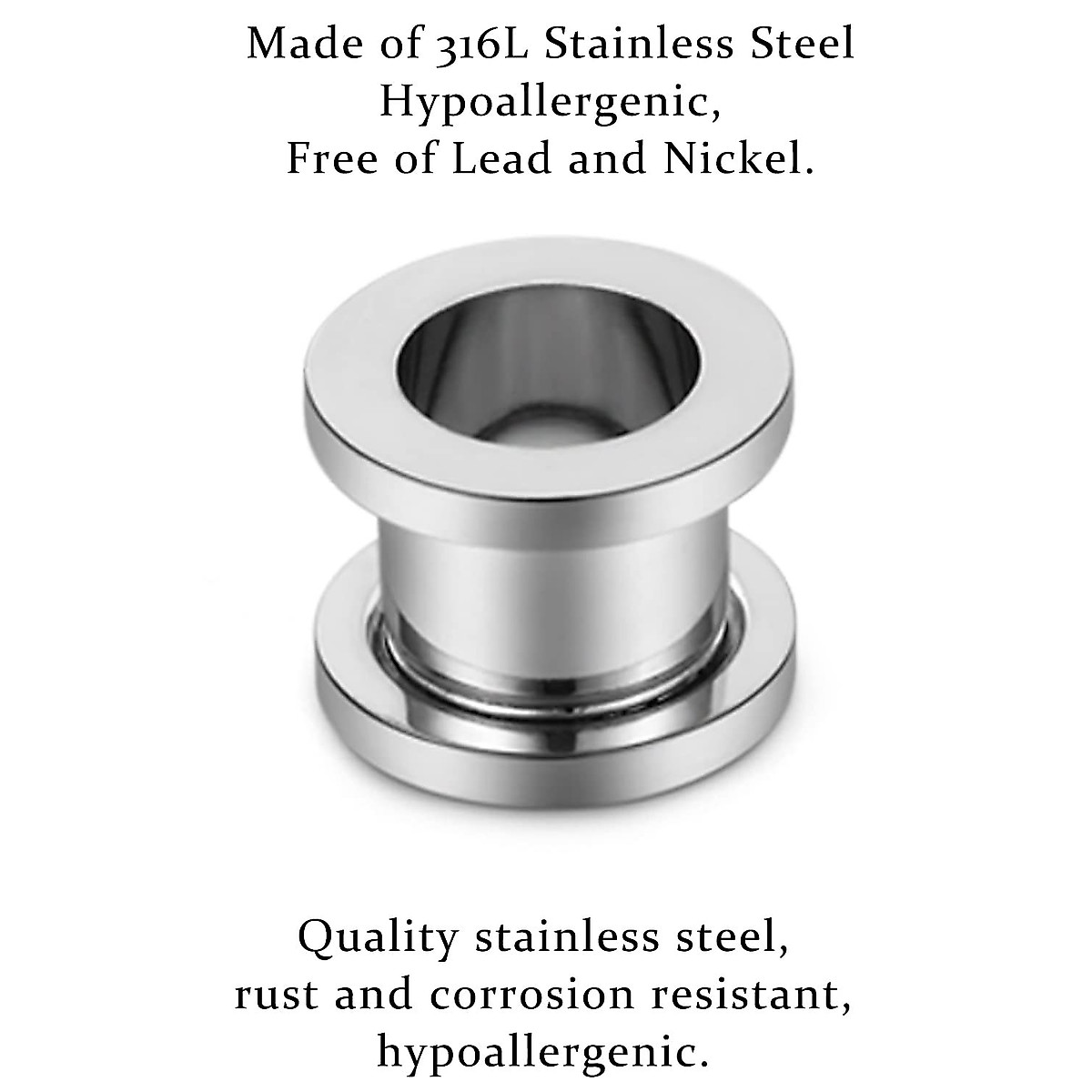 Vsnnsns 0G 316L Surgical Stainless Steel Ear Gauges Tunnel Plug Earrings Expander Stretcher Piercings Jewelry for Women Men 6 Pairs 0 Gauge 8mm