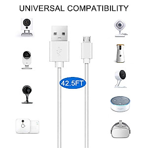 MOYEEL 42.5Ft(13M) Power Extension Cable for Wyze Cam/Wyze Cam Pan, Blink Mini/Blink XT Cam, Yi Camera, NestCam Indoor and Quick Charge Power for Home Security Camera (2 Pack)