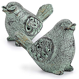 OwnMy 2 Cast Iron Green Bird Sculptures Outdoor Bird Statues Hollow Carved Bird Desktop Ornaments Figurines, Decorative Creative Animal Figurine Indoor Outdoor Statues for Garden Patio Home Decor