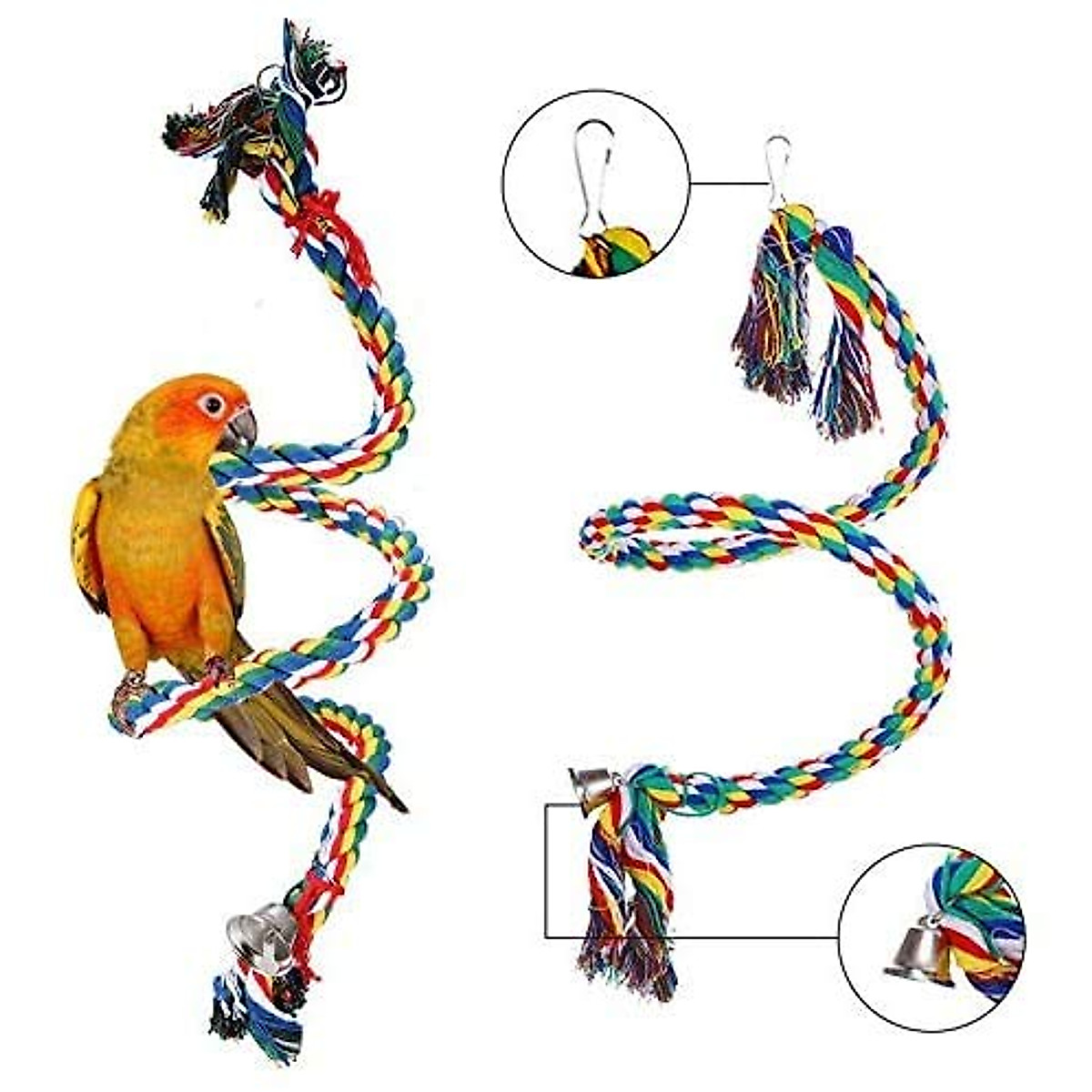Bird Rope for Parrots,2 PCS Bird Perch Stand,Bungee Bird Toys Bird Cage Accessories for Bird Swinging, Climbing,Standing(3PCS)