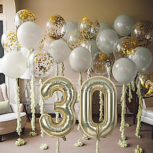 Champagne Gold 30 Balloons, Light Gold 30 Balloons, 40inch Number 30 Balloons Set, Gold Foil Star Heart Balloons With Long Balloons For 30th Birthday Party Graduation Anniversary 3rd Baby Shower Decor