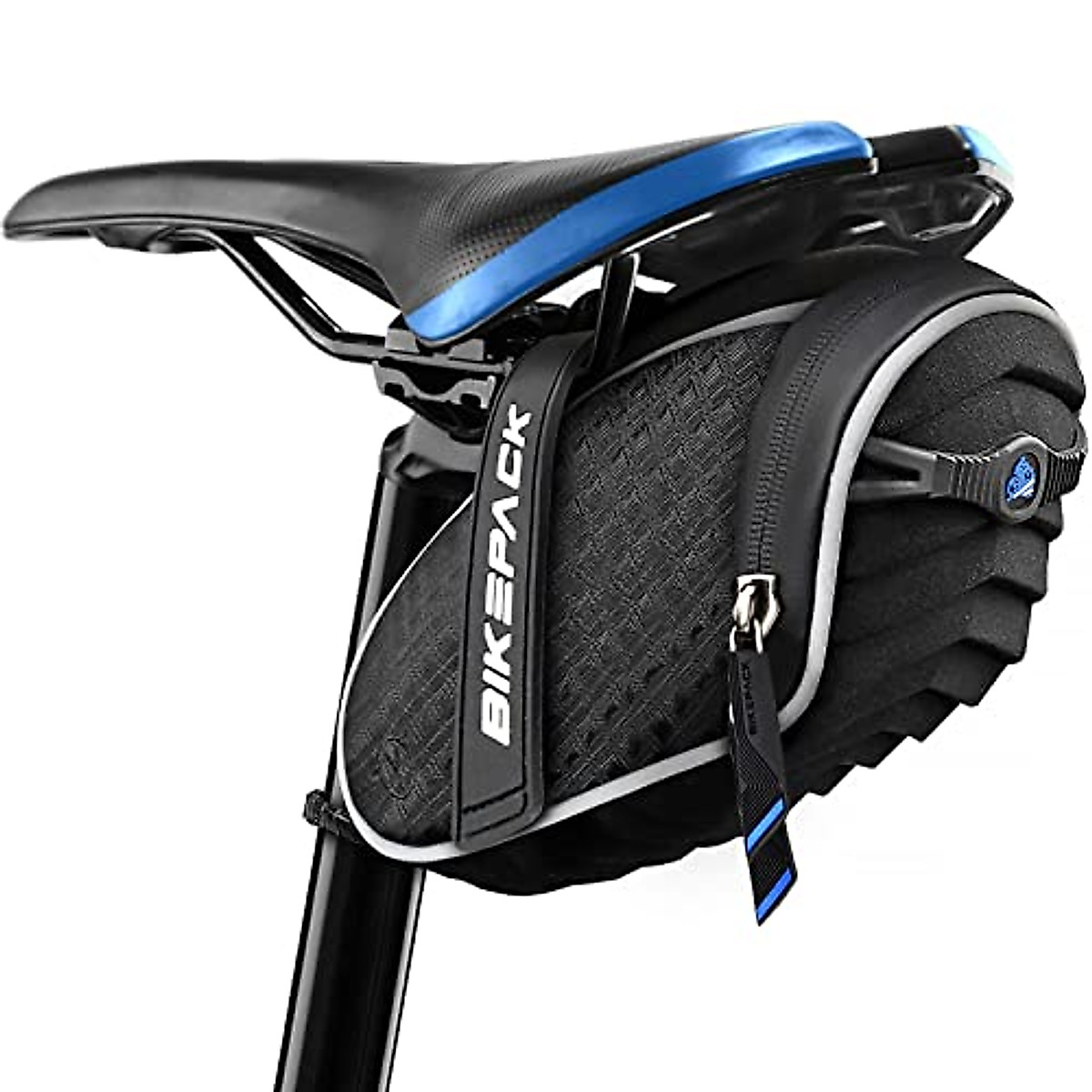 New Bike Saddle Bag Under Seat 3D Shell Bike Storage Bag, Waterproof Bike Bag for Bicycles With Rain Cover, Bicycle Accessories Mountain Bike Bag, Silver Reflective Strip Bike Pouch, Durable Bike Pack