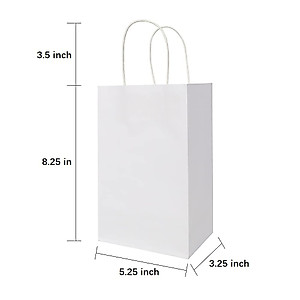 Oikss Each 100 Pack Small & Medium White Kraft Paper Gift Bags with Handles Bulk