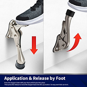 HOME&I One Touch Easy Pedal Door Stop Stopper Height Adjustable Kick Down Door Stop with Rubber Tip Spring Lever Screw Type (Black)