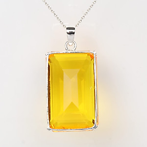 GEMHUB 80 Carat Stunning Yellow Citrine Emerald Cut Gemstone Pendant Without Chain, Handmade Sterling Silver