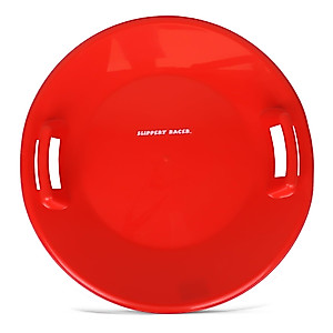 Slippery Racer Heavy-Duty Cold Resistant Downhill Pro Plastic Outdoor Winter Saucer Disc Snow Sled with Handles, Red