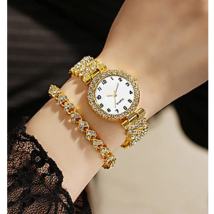 ADSBIAOYE Luxury Women Wrist Watches Crystal Inlay Bracelet Watch Fashion Casual Quartz Watch Female Watch (02 Gold) (G235)