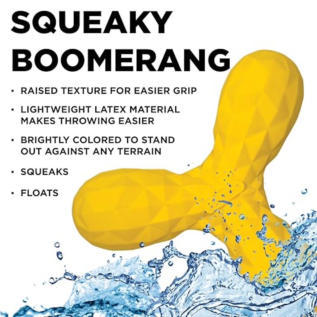 Hound2O Outdoor Dog Toys - Squeaky Boomerang, Yellow - Tough, Engaging, Interactive Toys for All Breeds - Chew, Chase, & Fetch - Durable Non-Toxic Materials That Float, Easy to Clean for Outdoor Play
