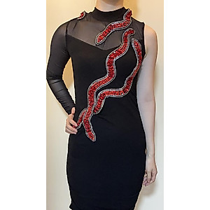 18" Large Sparkle Rhinestones and Sequin Red Snake Shaped Patches Applique Trim Ribbon for Outfit Pack of 3