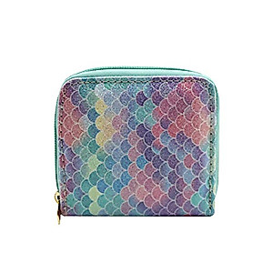 Orityle Women Small Short Wallets Mermaid Scale Coin Purse Credit Card Holder with Zipper for Teen Girls, B, One Size