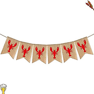 SWYOUN Burlap Crawfish Sign Banner Summer Party Decoration Lobster Theme Birthday Party Mantle Fireplace Supplies