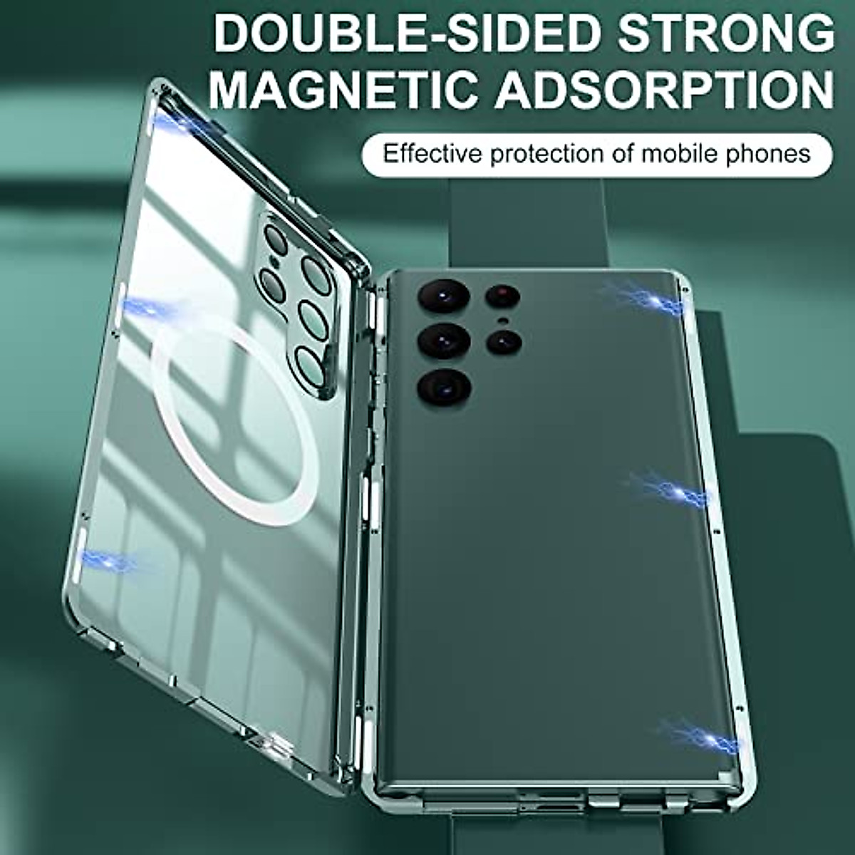 Jonwelsy Anti Peeping Case for Samsung Galaxy S22 Ultra, Double-Sided 360 Degree Protection Cover Compatible with Magsafe Anti Spy Privacy Glass Magnetic Adsorption Metal Bumper for S22U (Silver)