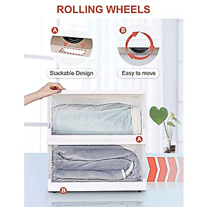 Homde 2 Pack X-Large Storage Bins with Wheels and Load up to 132lb, Collapsible Storage Box Containers Plastic Organizer with Lids & Handle for Home, Kitchen and Office