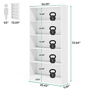 Tribesigns 6-Tier Tall Bookcase, 71 Inches Bookshelves and Bookcases, Floor Standing 5 Shelf Library Bookcase for Home Office, Living Room, Bedroom