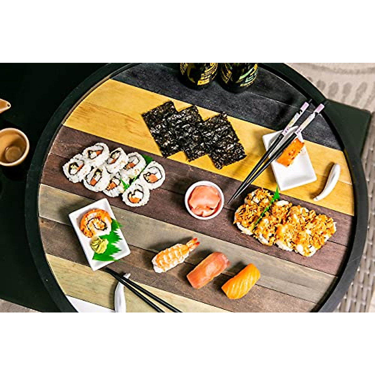 HOME BREEZES Extra Large Wooden Lazy Susan- Round Wood Ottoman Turntable Tray, Serve Tea, Coffee, or Breakfast in Bed, Classic Circle Wooden Tray for Tabletop, Decorative Serving Tray.