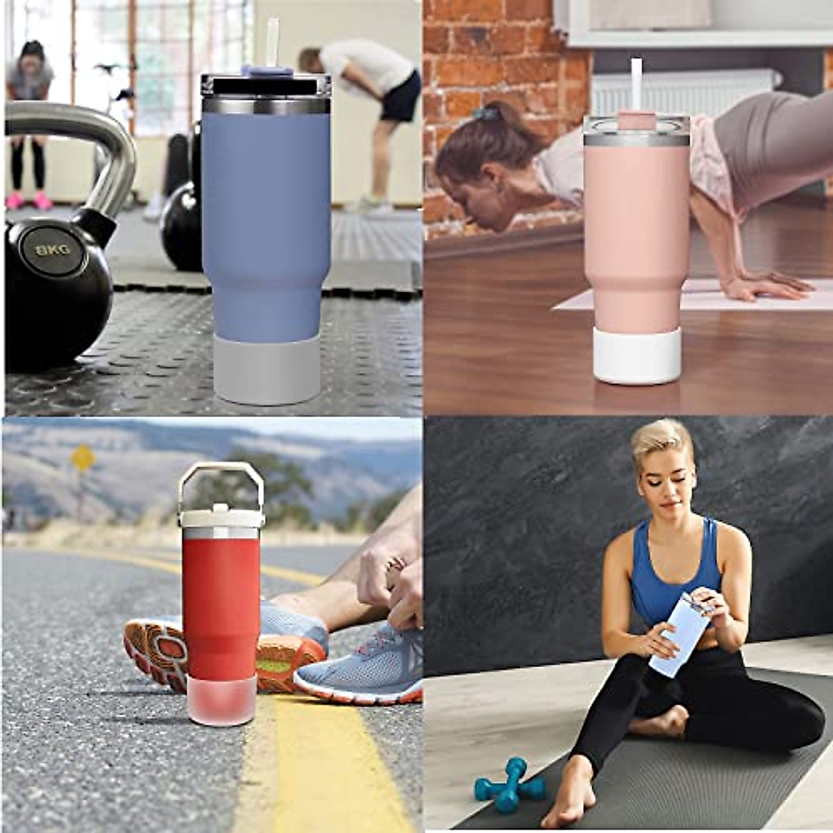 XSHNUO 2 Pcs Silicone Boot for Stanley Quencher Adventure 40oz with Handle & Stanley IceFlow 20oz 30oz, Anti-Slip Water Bottle Bottom Sleeve Cover Stanley Cup Accessories (White-purple)