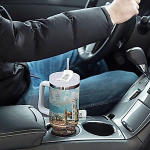 ALAZA Italy Florence Cathedral 30 oz Tumbler Water Bottle with Straw Lid and Handle,Reusable Insulated Stainless Steel Cup for Women Men Travel Car Cup Holder