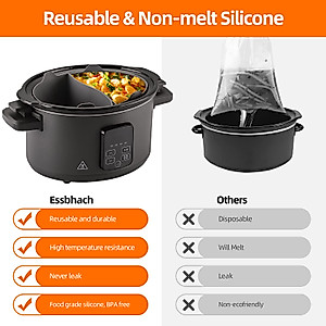 Essbhach Slow Cooker Divider Liners Fit 6 QT, Silicone Slow Cooker Liners, Reusable & Dishwasher Safe & Leakproof Slow Cooker Liner Inserts 2 Pack (Grey)