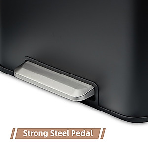 WELYFE 30 L/8 Gallon Trash Can, Rectangular Dual Compartment Recycling Step Bin, Stainless Steel Kitchen Trash Can, Removable Inner Box, Suitable for Kitchen, Office - Black