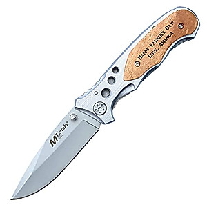 Palmetto Wood Shop Gifts For Him, Laser Engraved Personalized Pocket Knife, Gifts for Husband, Dads, Fathers Day, Valentines, Christmas, Choose from 30 Optional Icons