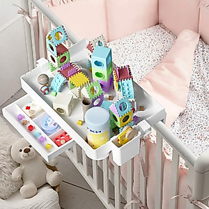 SPACEKEEPER Bedside Shelf for Bed, Foldable Bunk Bed Shelf Clip On Nightstand for Top Bunk College Dorm Room Essentials Floating Table Tray Bed Side Shelf Organizer with Drawer, Plus Size, White