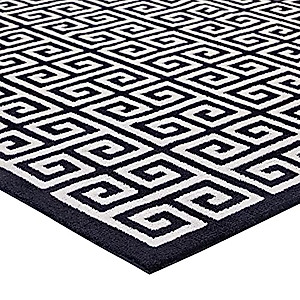 Modway Freydis Greek Key Trellis 8x10 Area Rug With Lattice Design In Black and White