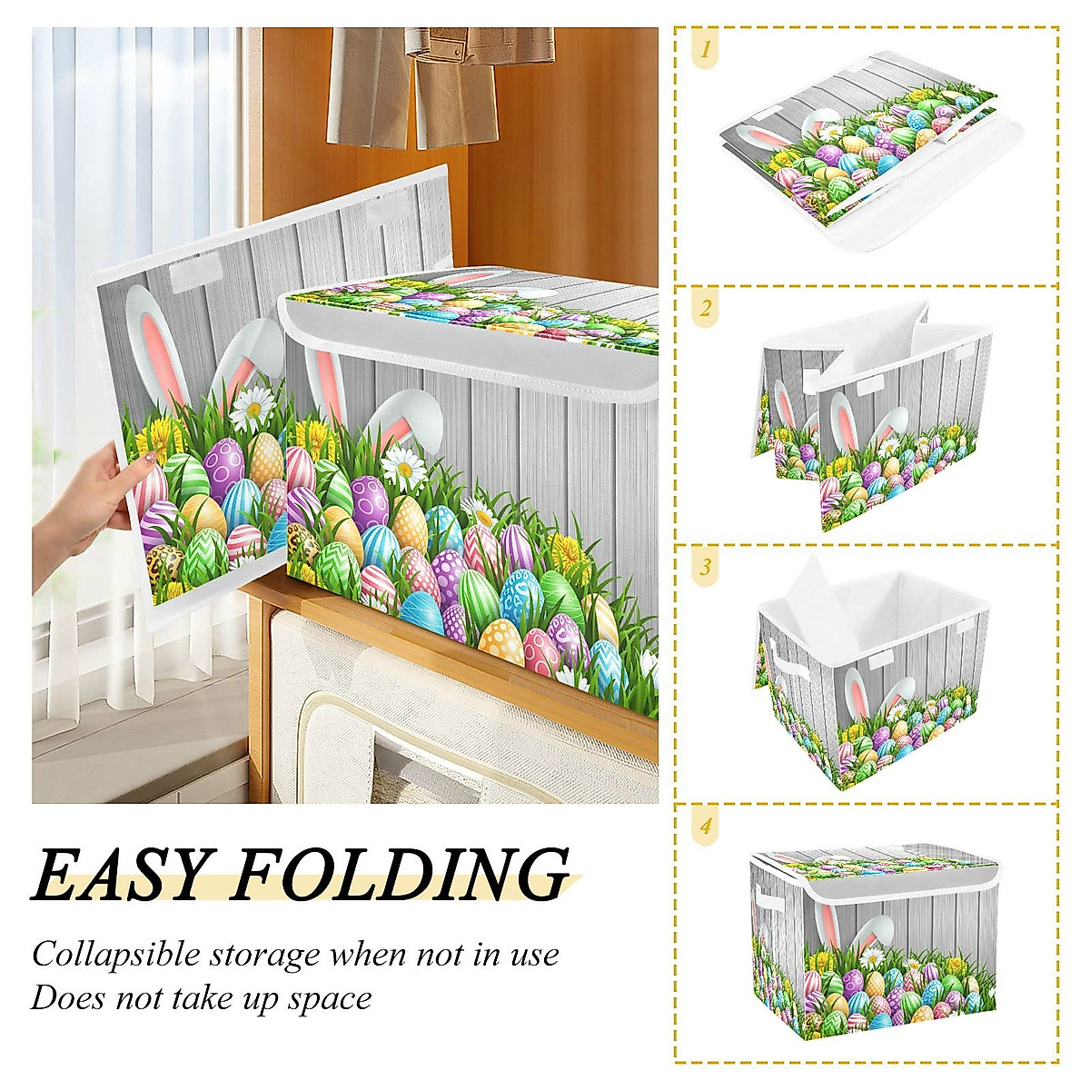 senya Easter Storage Baskets Collapsible Bins with Lids, Flowers Wood Boxes Clothes for Organizing (B06D22020)