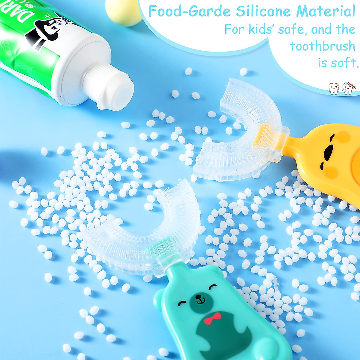 2 Pieces Kids U Shaped Toothbrush 360 Degrees Toddler Toothbrush Soft Silicone Brush Head Tooth Brush U Type Toothbrush for Toddlers Ages 2-6 (Cute Style,2-6 Years)