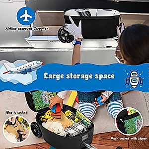 HONEY JOY Kids Scooter Suitcase, 18” Children Carry on Scooter Luggage w/Light-up LED Wheels, Waterproof Shell & Retractable Handle, Lightweight Foldable Ride on Suitcase for Kids Boys Girls(Robot)