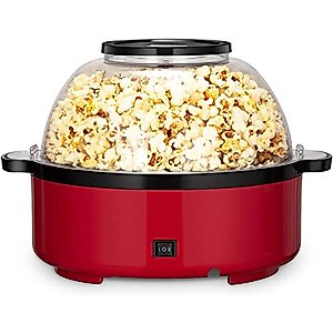 Popcorn Machine Electric Hot Oil Popper, 2-in-1 Automatic Stirring Hot Oil Popcorn Popper Maker & Grill Machine, Large Lid for Serving Bowl, 2 Measuring Spoons, 16-Cup for Home Party