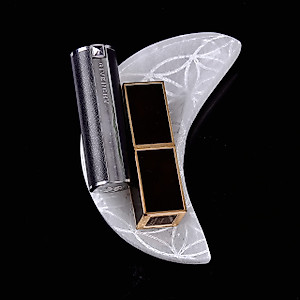 CNYANFEI 4.8” Selenite Moon Bowl Flower of Life Etched Selenite Crystal Tray for Stones White Decorative Gemstone Bowl for Home Decor Crystal Grid Gift