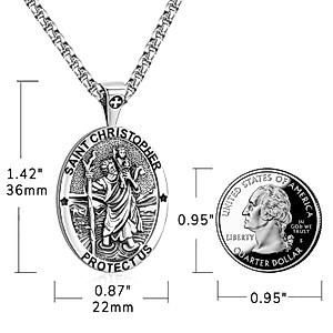 Eusense St Christopher Necklace for men saint christopher medal women female male st. christopher pendant Medallion Sterling Silver 925 oval