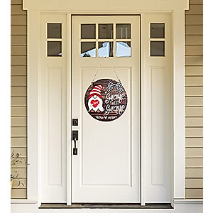 CYNOSA Interchangeable Seasonal Gnome Sweet Gnome Welcome Sign Front Door Decor Wooden Gnome Door Hanger, 12 Inches Farmhouse Wall Sign Gnome Decor (Brown)