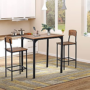 HOMCOM 3 Piece Industrial Counter Height Dining Table Set, Bar Table & Chairs with Steel Legs & Footrests, Black
