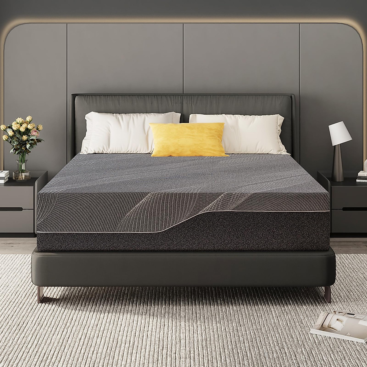 Dyonery King Size Mattress 14 Inch Charcoal Memory Foam Mattress in a Box, CertiPUR-US Certified, Fiberglass Free, Cooling Gel Double Mattress, Made in USA, 80" × 76" × 14", Medium