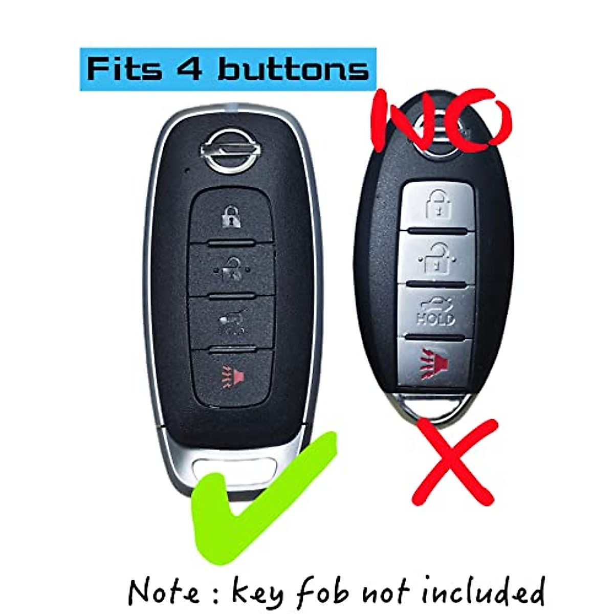 RUNZUIE 2Pcs Silicone Remote Smart Key Fob Compatible with 2024 2023 Nissan Rogue Pathfinder Key Fob Cover 4 Button (Black/Black with Red)