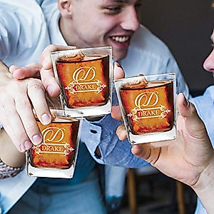 Set of 1, 2, 6, and More Custom Engraved Square Rocks Glasses for Groom, Groomsman - Personalized Whiskey Glass Gift for Wedding Party - Fancy Style (4)