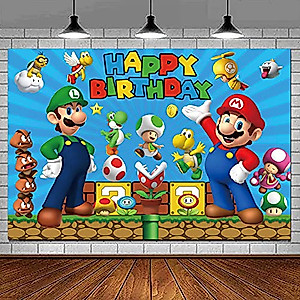 chaungda Super Mario Happy Birthday Banner Backdrops Game Gold Coin Party Supplies Photography Photo Backgrounds Sign Indoor Outdoor Yard Signs Decoration Kids Decor 5x3ft zf-2020967-5x3ft-fba