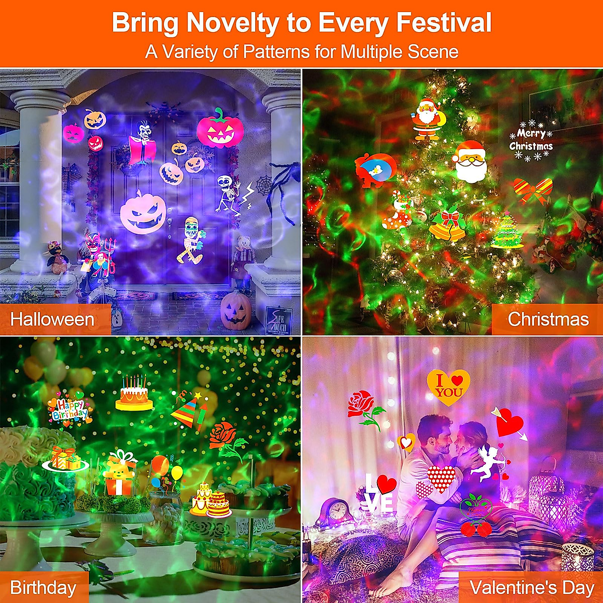 GreenClick Christmas Projector Lights,2023 Upgrade Snowflake & 64 Patterns Holiday Projector Lights Outdoor with Remote Control Timer Ocean Wave Projector for Party Home Valentines Garden Decoration