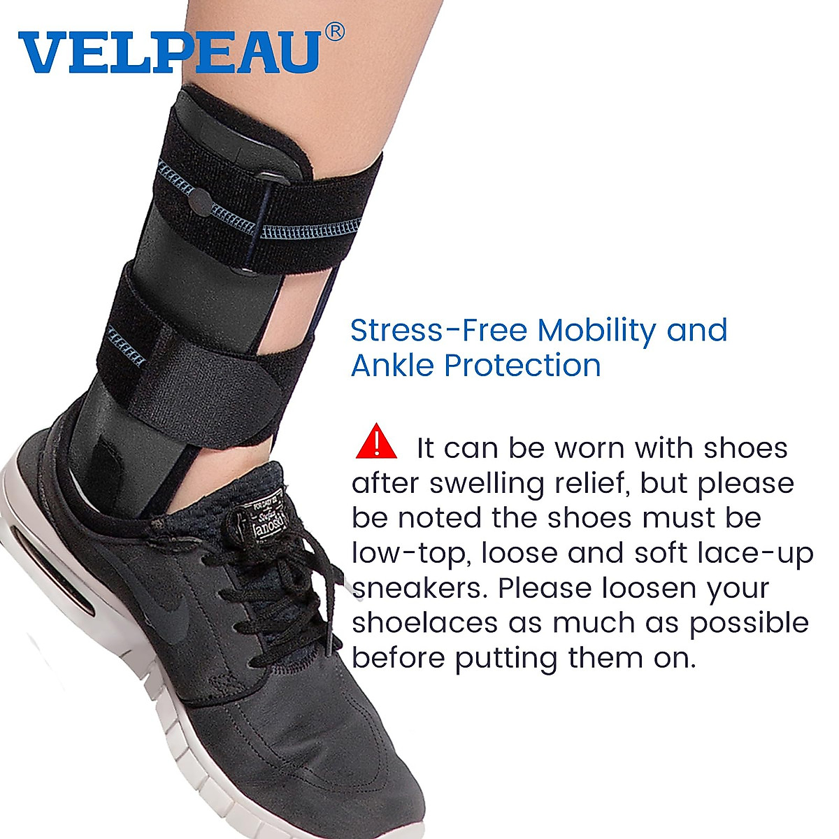 Velpeau Ankle Brace - Stirrup Ankle Splint - Adjustable Rigid Stabilizer for Sprains, Tendonitis, Post-Op Cast Support and Injury Protection for Women and Men (Gel Pads, Large - Right Foot)